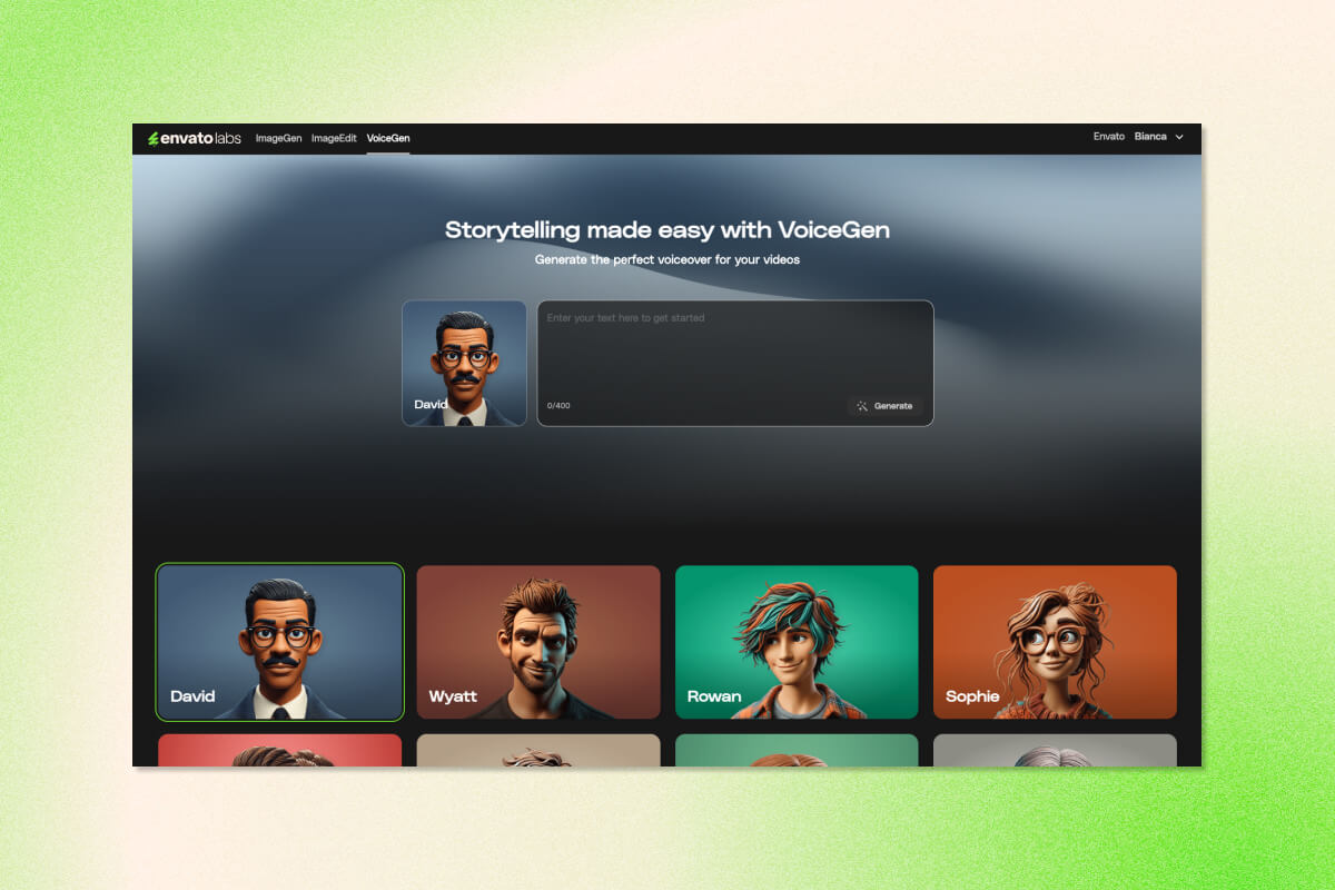 Envato VoiceGen: Create voice overs from text